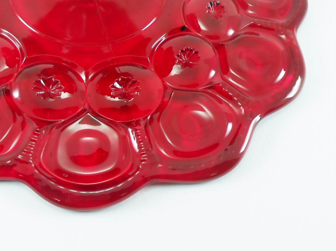 L E Smith, Moon and Star, Glass Cake Stand, Ruby Glass, Red Cake Plate ...