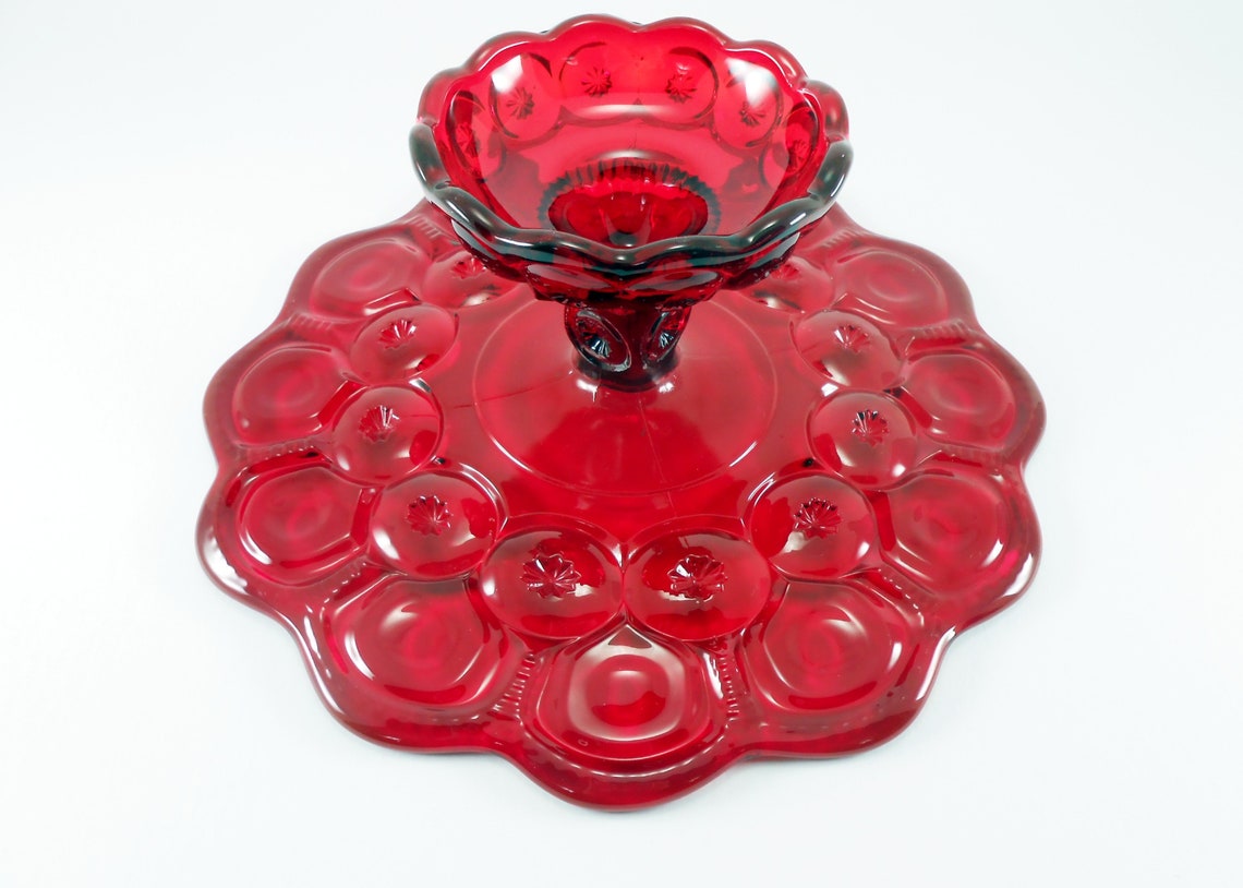 L E Smith, Moon and Star, Glass Cake Stand, Ruby Glass, Red Cake Plate ...