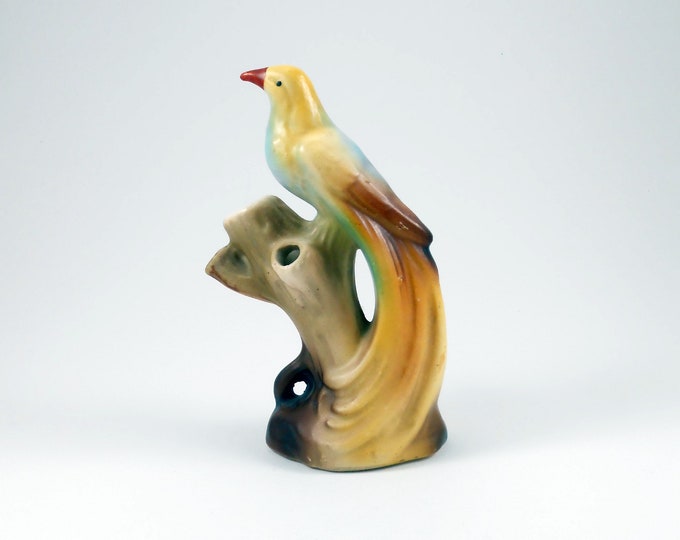 Czech Bird Vase, Czech Pottery, Long Tail Bird, Red Dime Mark, Spill ...