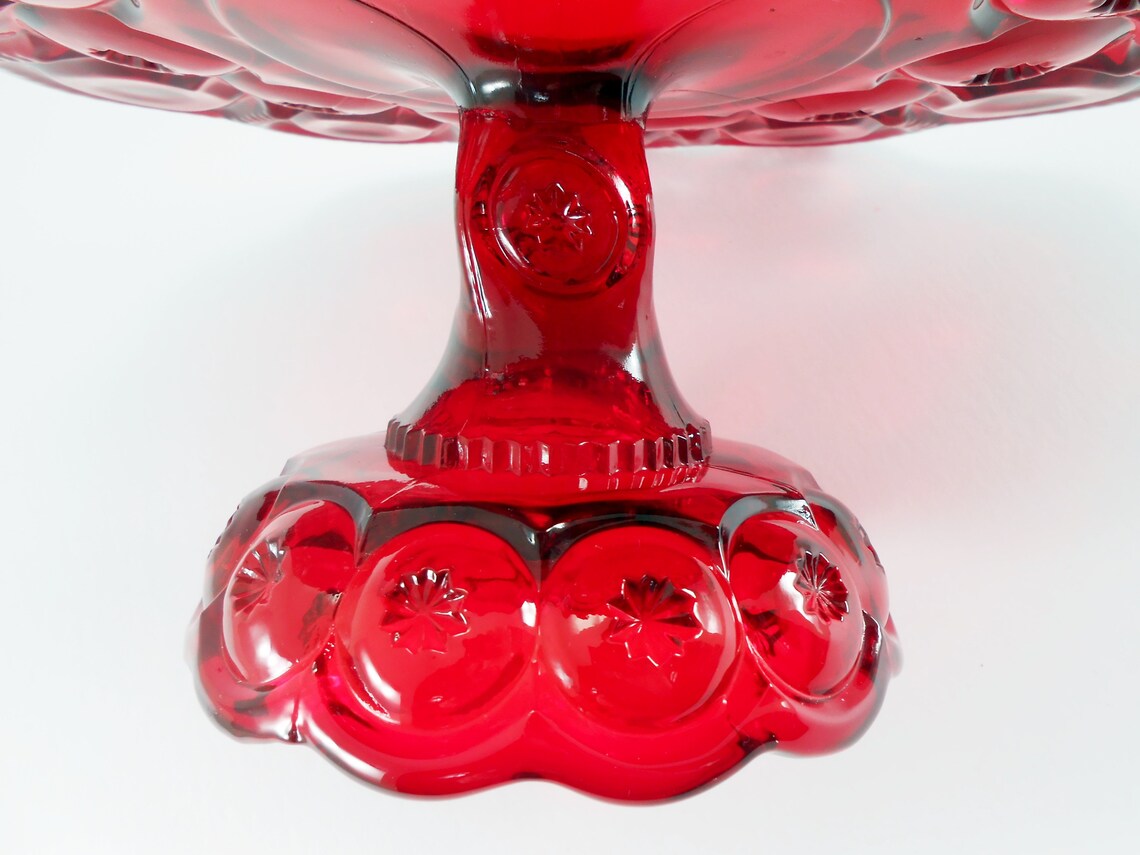 L E Smith, Moon and Star, Glass Cake Stand, Ruby Glass, Red Cake Plate ...