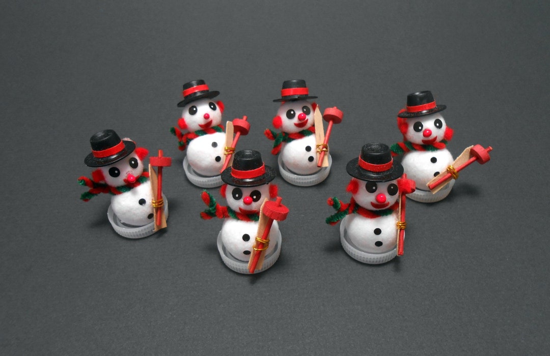 Flocked Snowman, Package Tie On, Pick Ornament, Skiing Snowmen, Set of ...