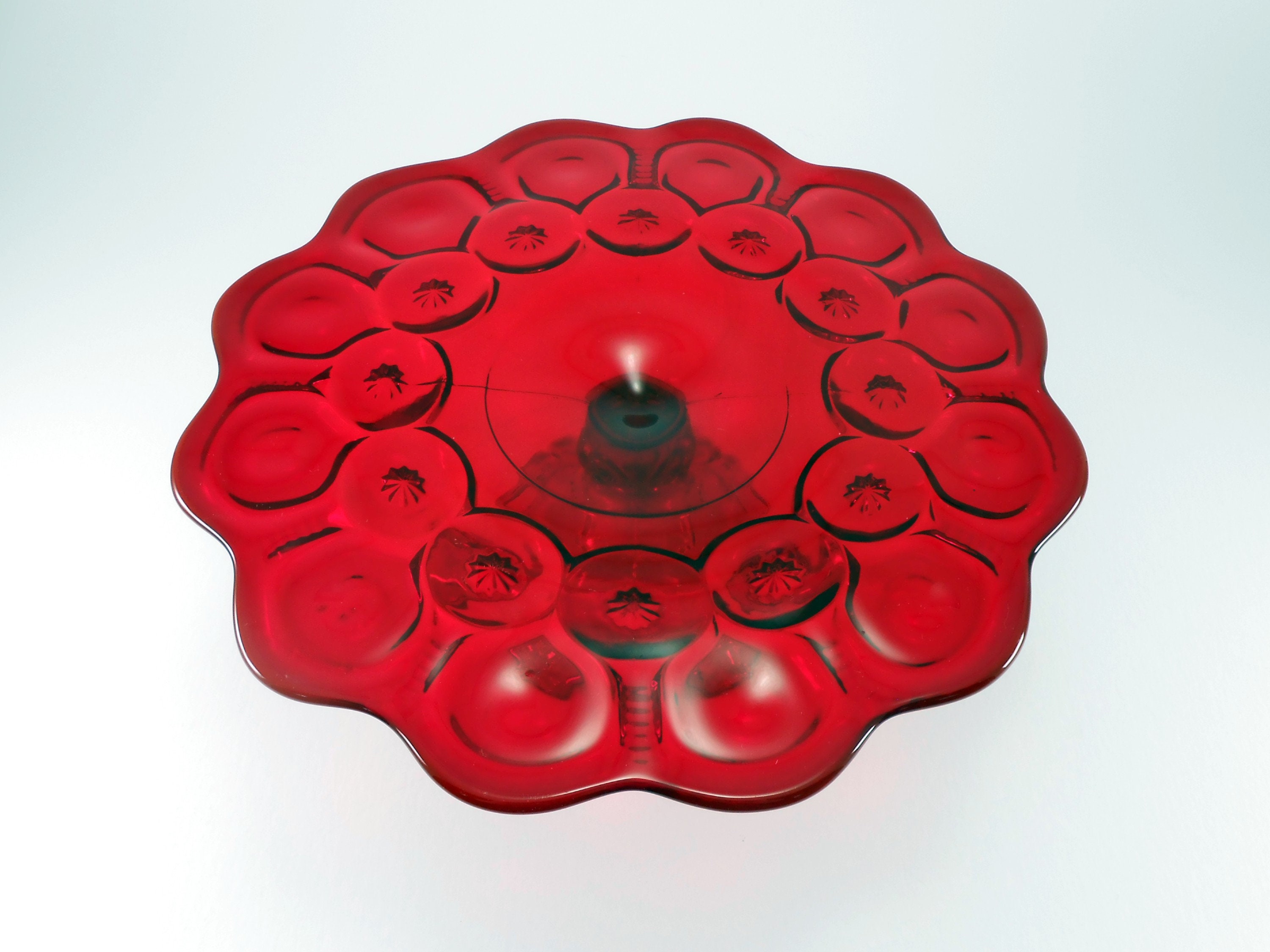 L E Smith, Moon and Star, Glass Cake Stand, Ruby Glass, Red Cake Plate ...