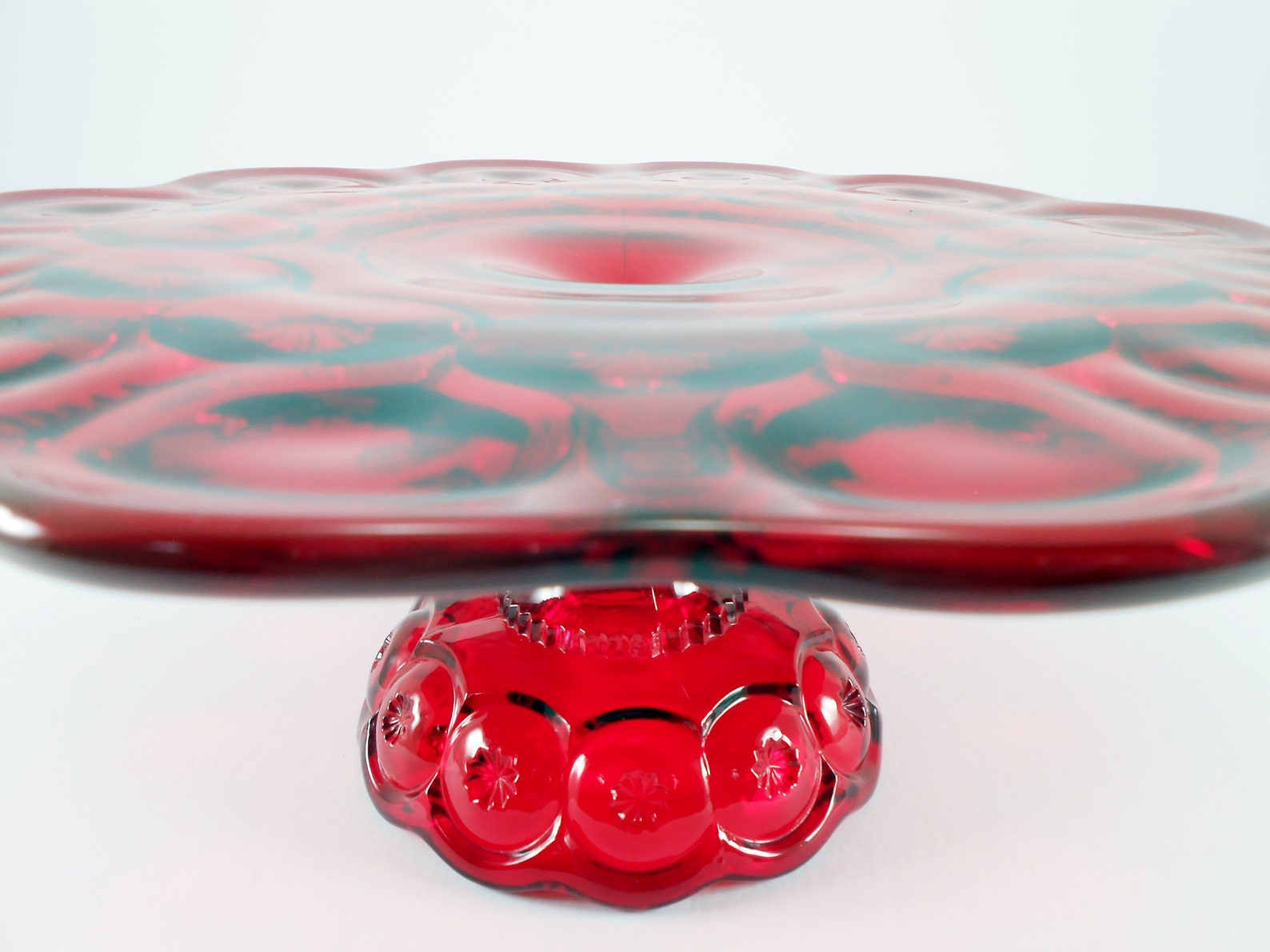 L E Smith, Moon and Star, Glass Cake Stand, Ruby Glass, Red Cake Plate ...