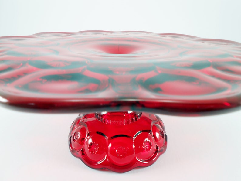 L E Smith, Moon and Star, Glass Cake Stand, Ruby Glass, Red Cake Plate ...