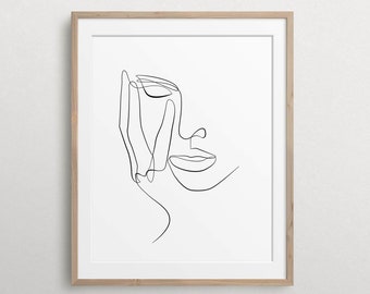 Abstract Female Face Print Printable One Line Drawing | Etsy