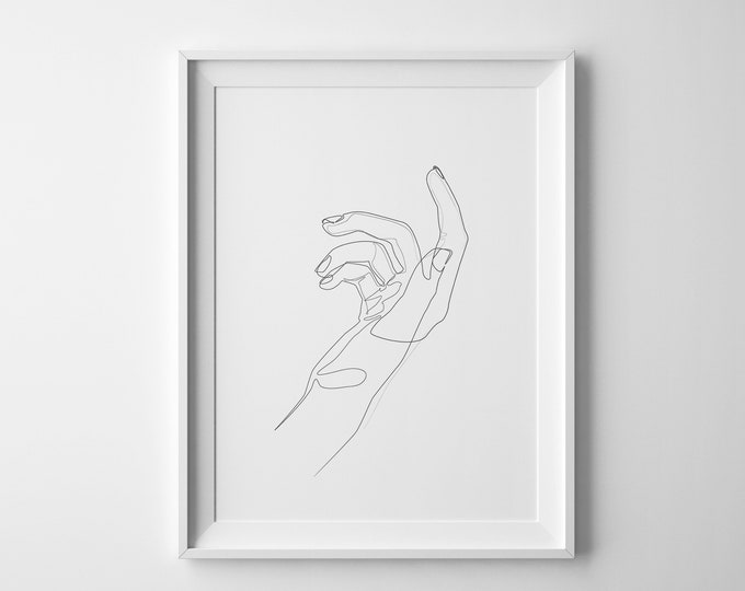 Abstract Hands Line Drawing, Wall Art Print, Minimalist Artwork, Black ...