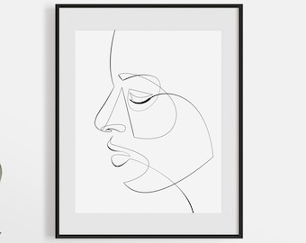 Abstract Female Face Drawing Printable One Line Sketch | Etsy