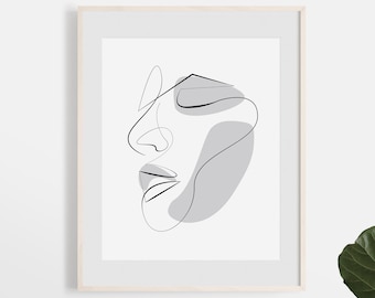 Abstract Female Face Print Printable One Line Drawing | Etsy