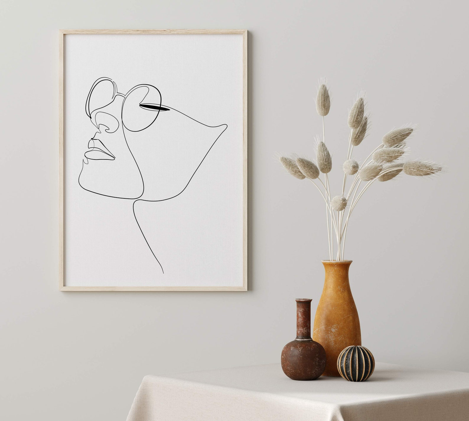 Woman Eye Glasses Line Drawing, Abstract Face Line Art Print ...