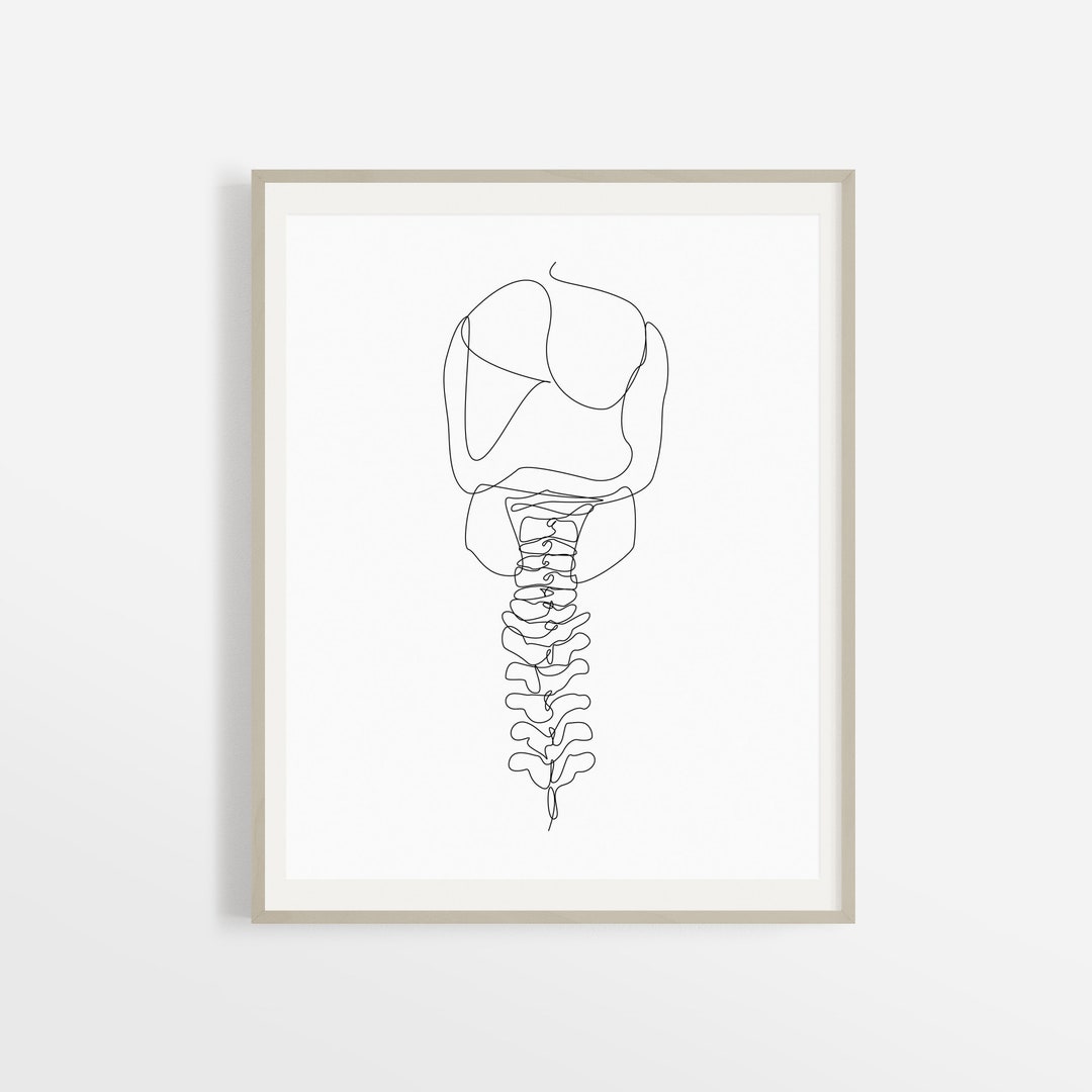 Chiropractic Art Print, Skull Line Art Printable Wall Art, Chiropractor ...