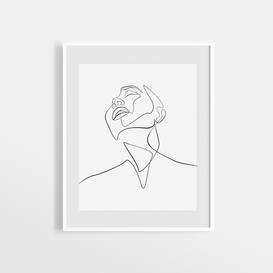 Fine Line Abstract Print, Minimalist One Line Face Drawing, Female ...