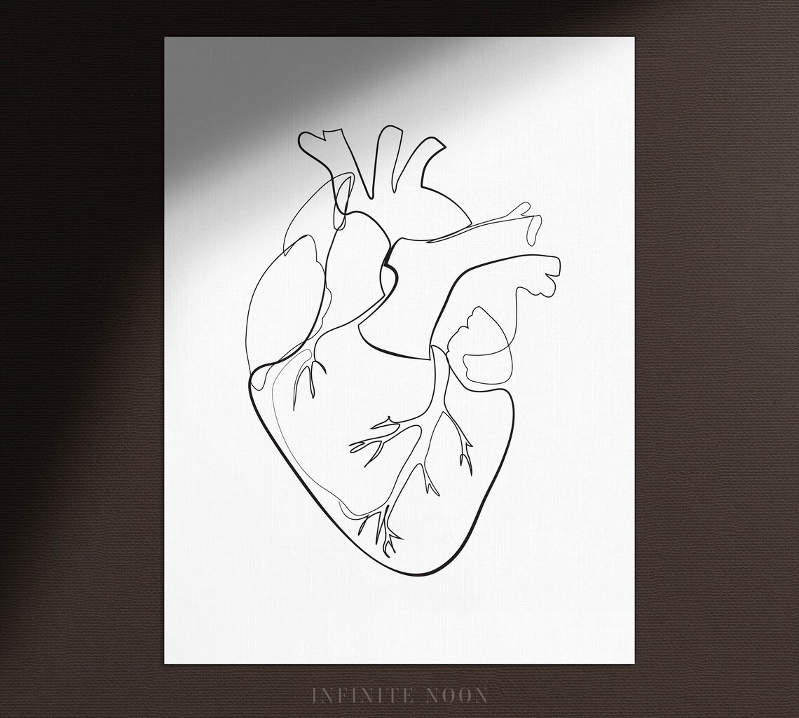 One Line Heart Drawing Print Minimalist Medical Line Art | Etsy