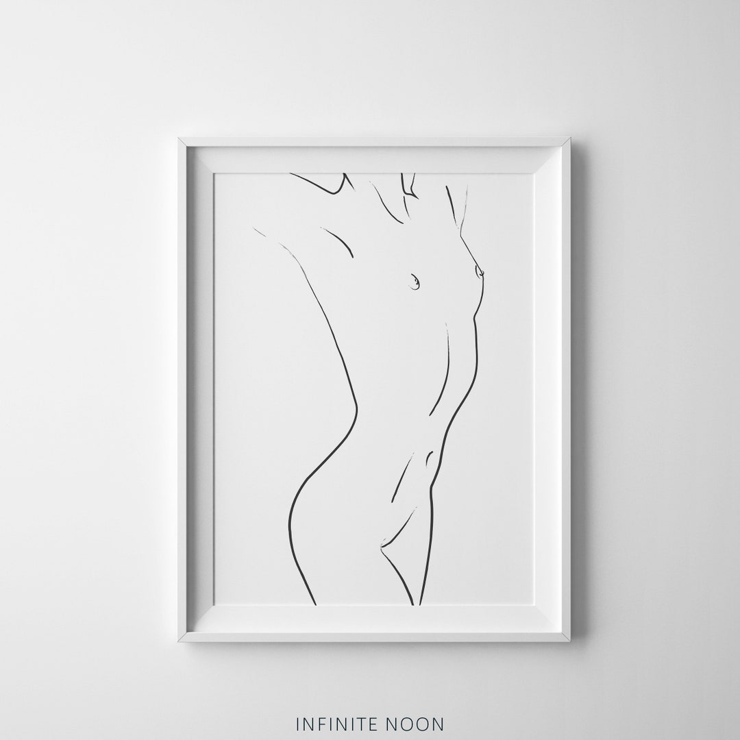 Women Body Line Torso Sketch Drawing Printable Art, Female Illustration ...