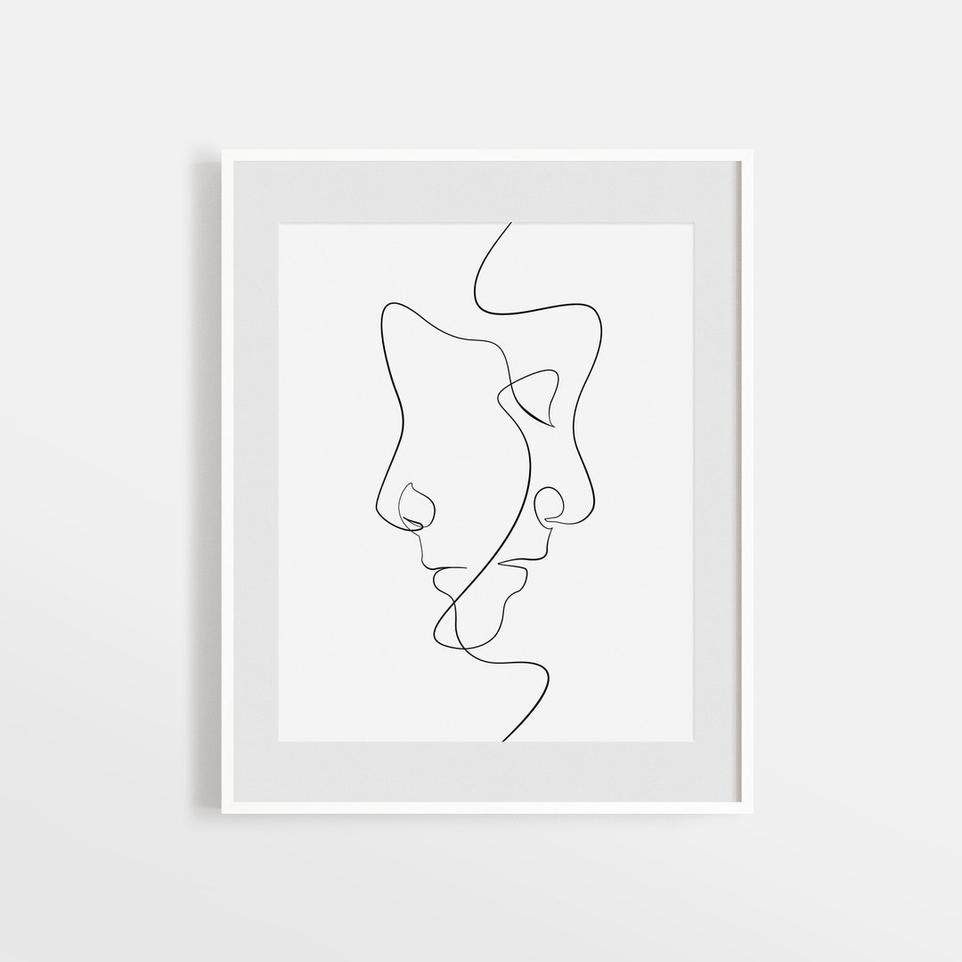 Minimal Face Line Art Print, Minimalist Printable Wall Art, Fine Line ...