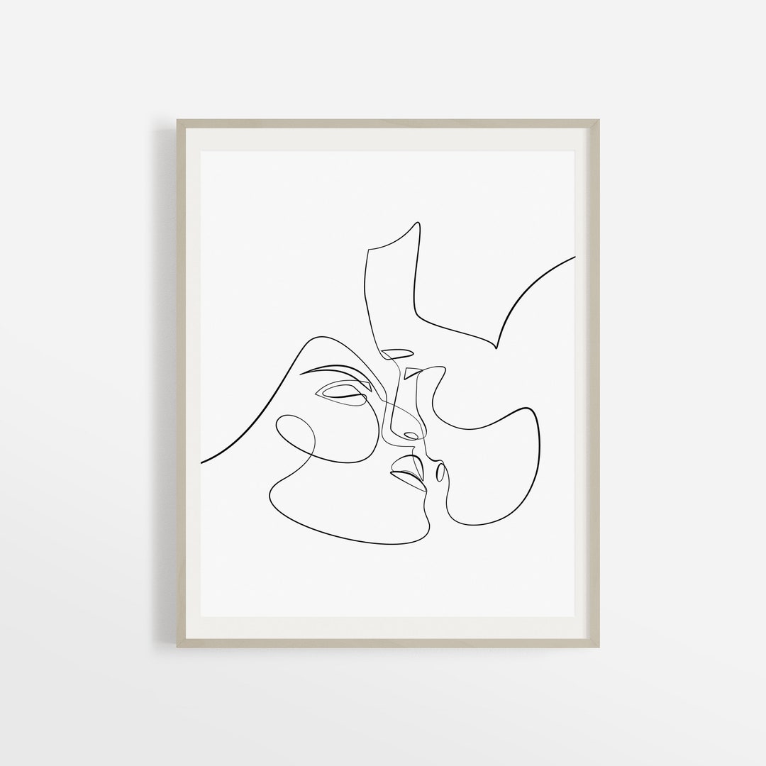 Couple Kiss Illustration, One Line Drawing Printable Art, Intimate Love ...