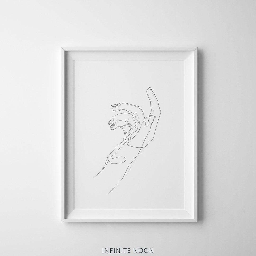 Simple Hand One Line Drawing Printable, Hand Pose Black and White ...