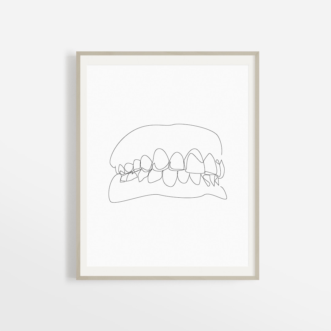 Minimalist Dental Printable Artwork, One Line Teeth Drawing, Abstract ...