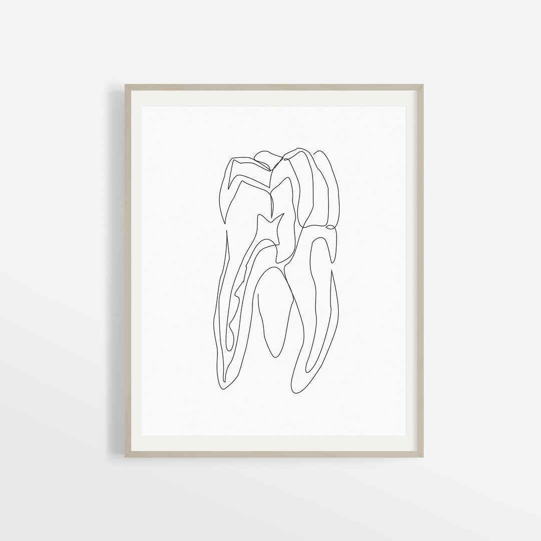 Abstract Tooth Line Drawing, Minimalist Molar Wall Art, Dental Medical ...