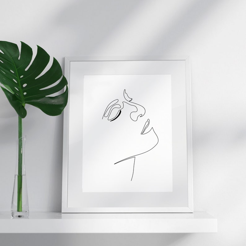 Female Face Figure One Line Girl Printable Illustration | Etsy