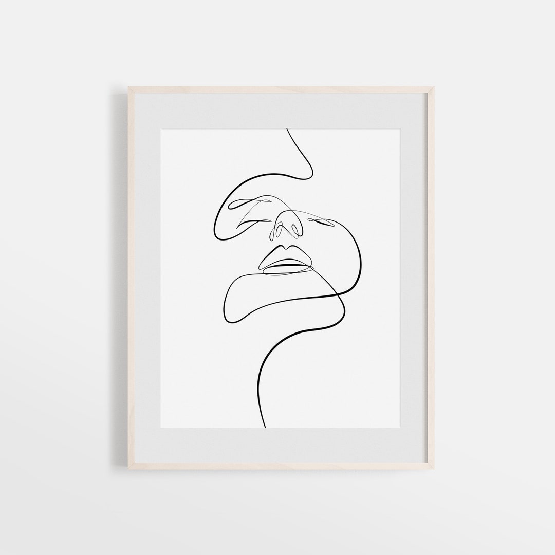 Abstract Female Face Print Printable One Line Drawing Feminine