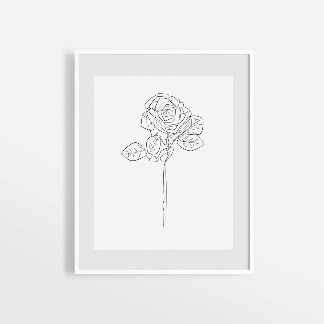 Abstract Rose Drawing Wall Art, Minimal Flower Illustration Artwork ...