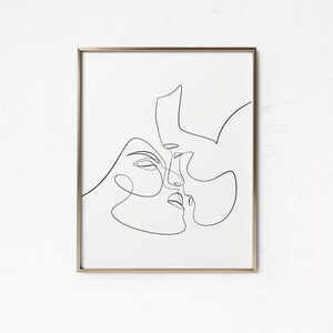 Couple Kiss Illustration, One Line Drawing Printable Art, Intimate Love ...