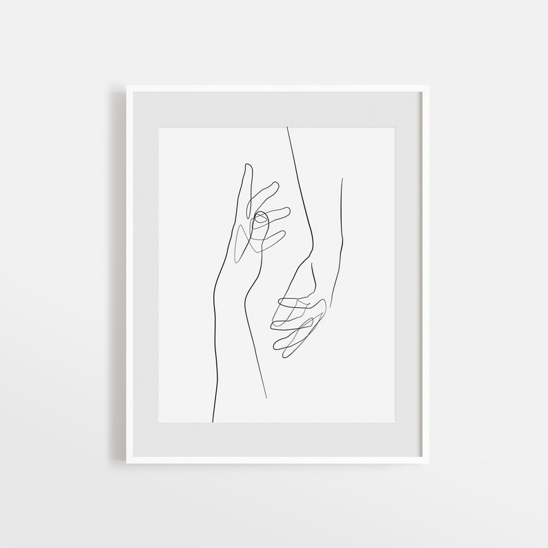 Minimal Hand Line Art Print, Simple Drawing Artwork, Couple Abstract ...