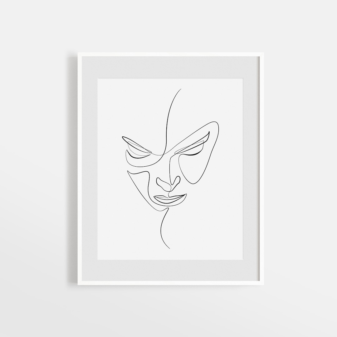 Abstract Female Face Drawing, Printable One Line Sketch Illustration ...