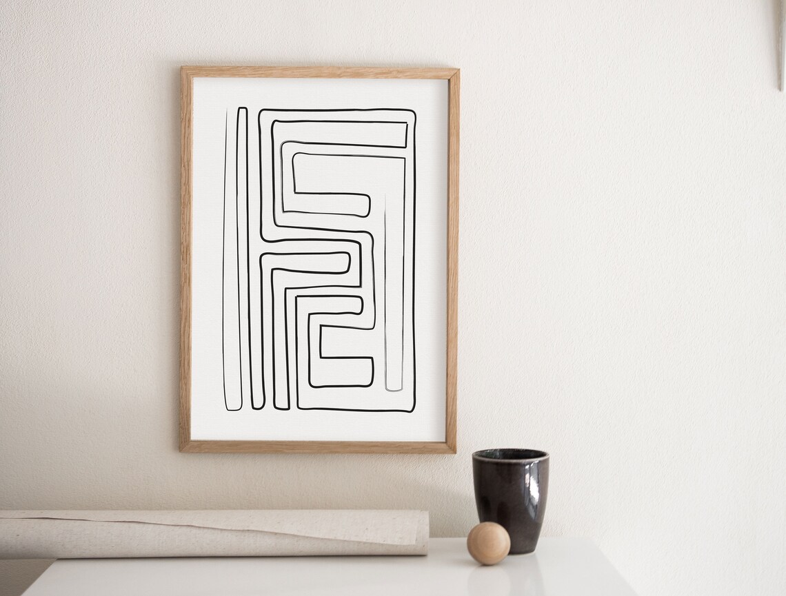 One Line Pattern Maze Print Square Abstract Illustration - Etsy