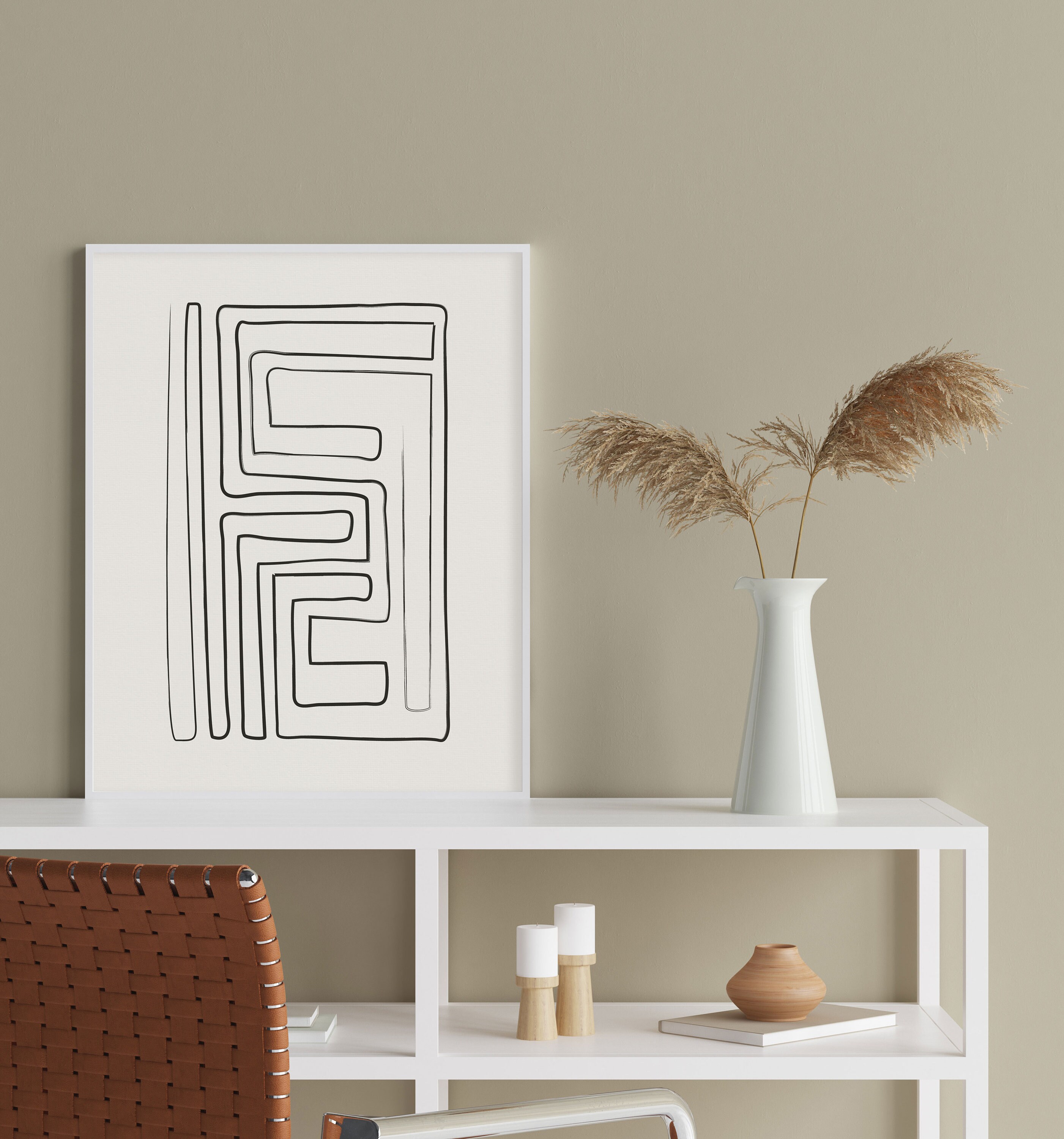 One Line Pattern Maze Print Square Abstract Illustration - Etsy