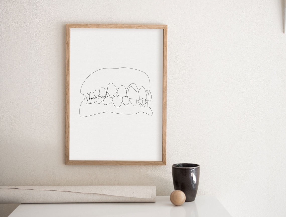 Minimalist Dental Printable Artwork, One Line Teeth Drawing, Abstract ...