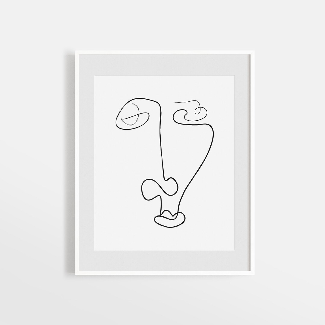 Abstract Ink Line Art, One Line Face Drawing, Minimalist Sketch ...