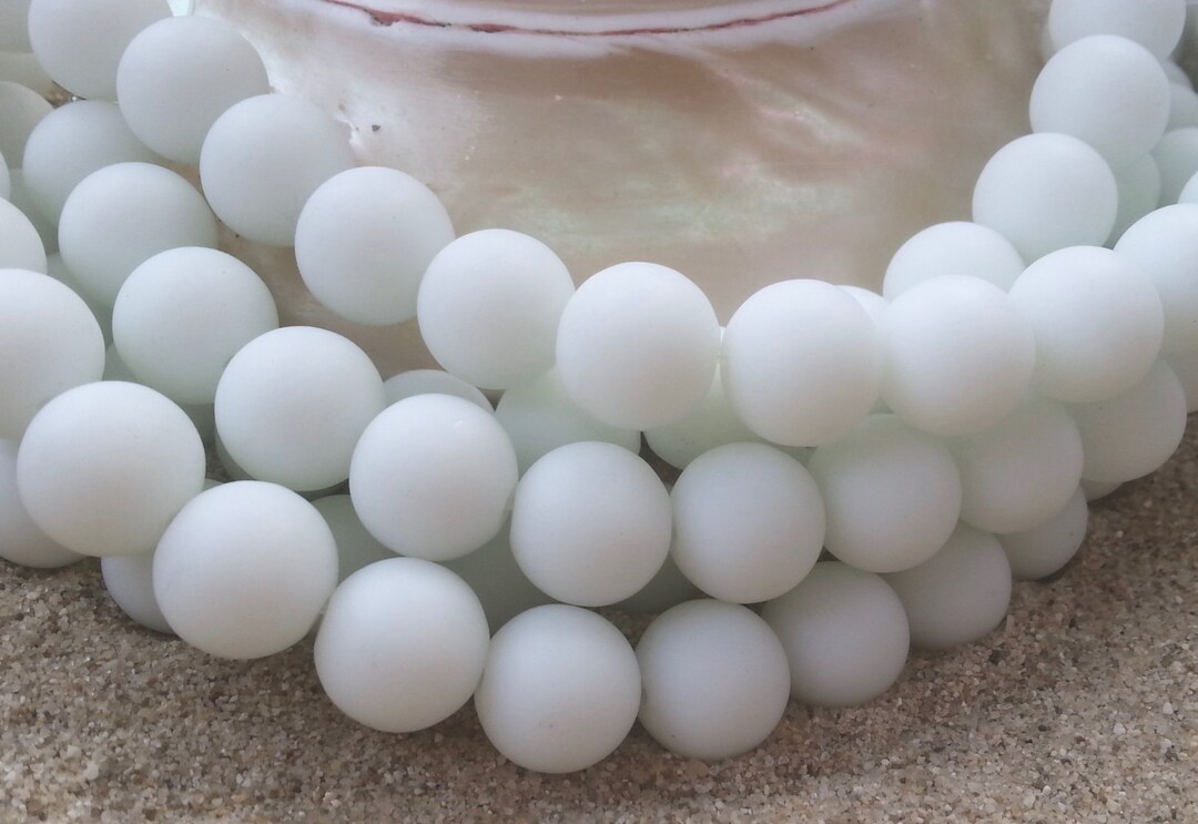 1 Strand of 10mm Round Opaque White Center Drilled Cultured Sea Glass ...
