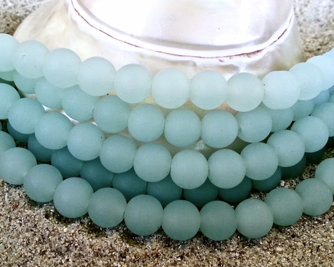 Sea Glass Beads - Frosted Opaque Lt. Aqua Blue Sea Foam - 8mm Round ...