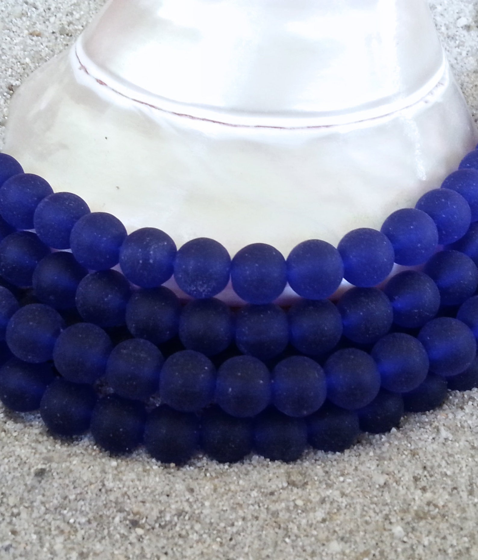 8mm Sea Glass Beads Frosted Royal Blue Round Center Drilled | Etsy
