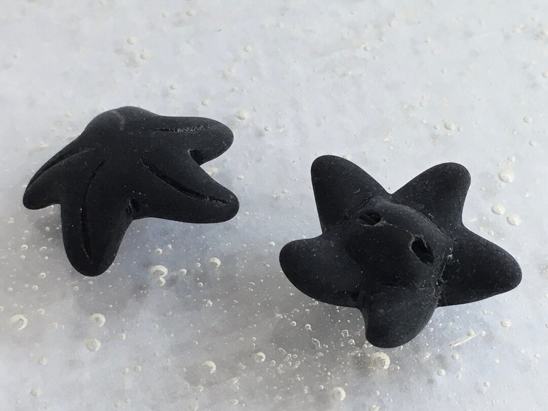Frosted Jet Black Sea Glass Starfish Beads - 20mm, 2 Pcs - Etsy