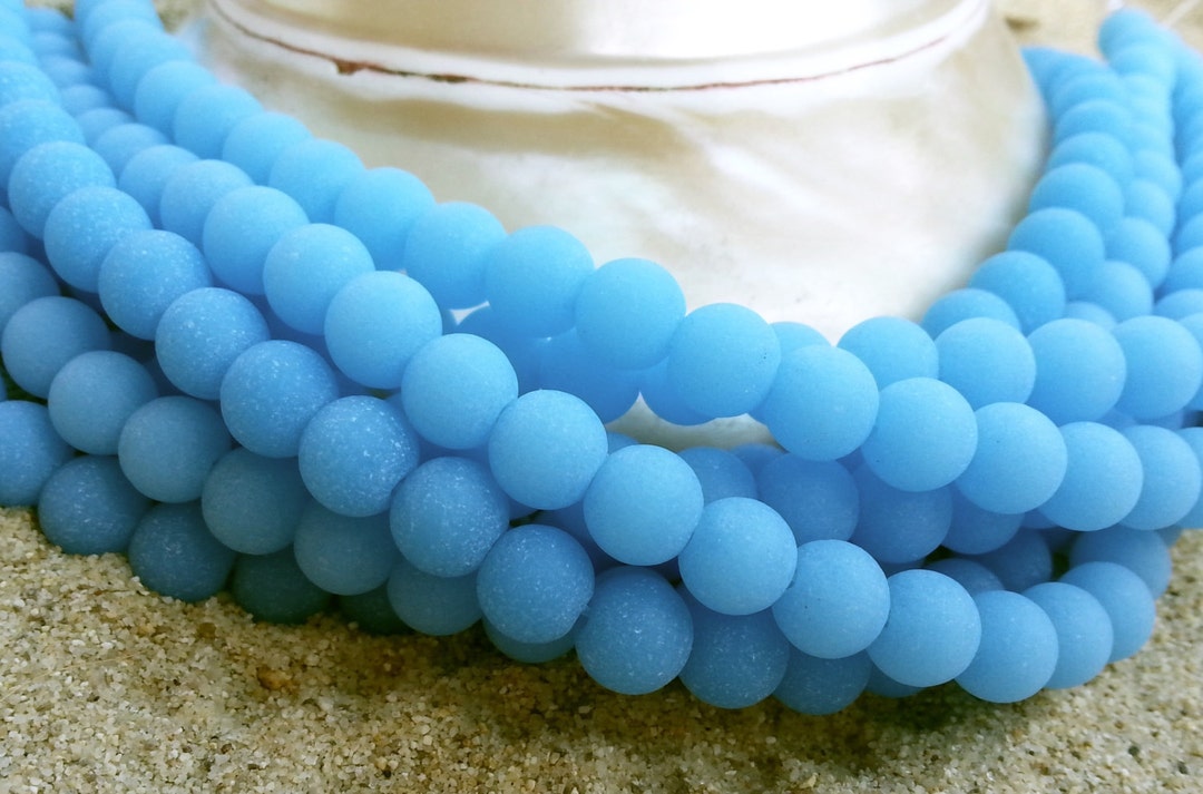 Opaque Blue Sea Glass Beads: 6mm Round Frosted Strand - Etsy