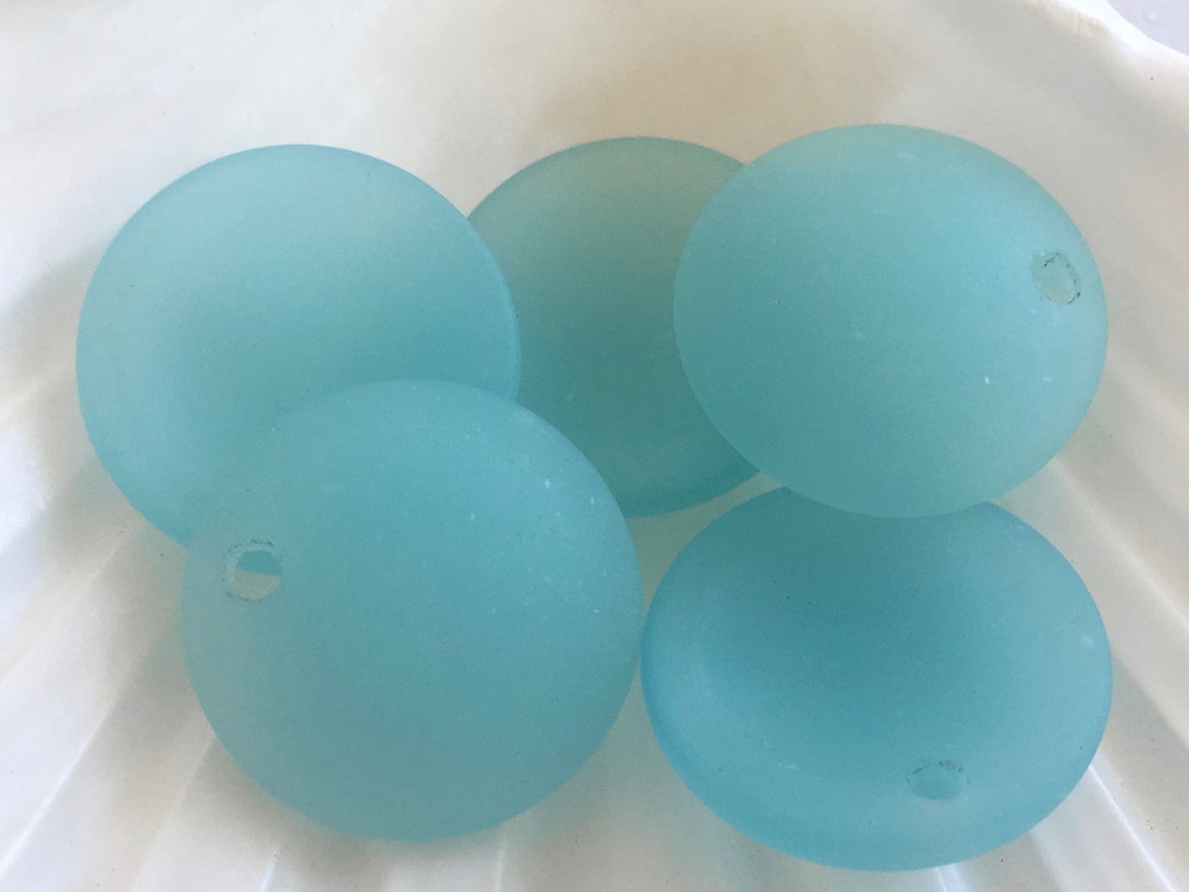 Frosted Opaque Aqua Sea Foam Sea Glass Pendants: 25mm Concave Coin ...