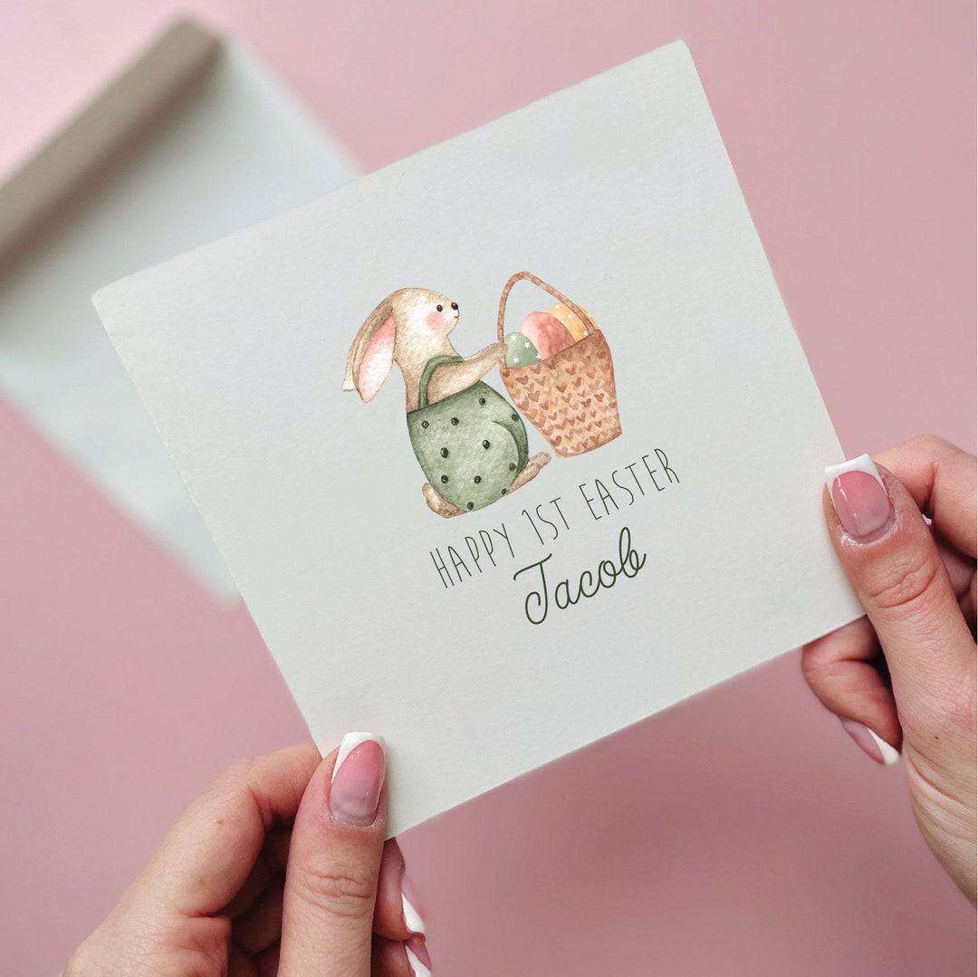 Personalised First Easter Card Bunny With Eggs - Etsy