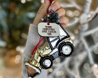 Digger Shaped Bauble Yellow Red Black Wooden Christmas Decoration ...