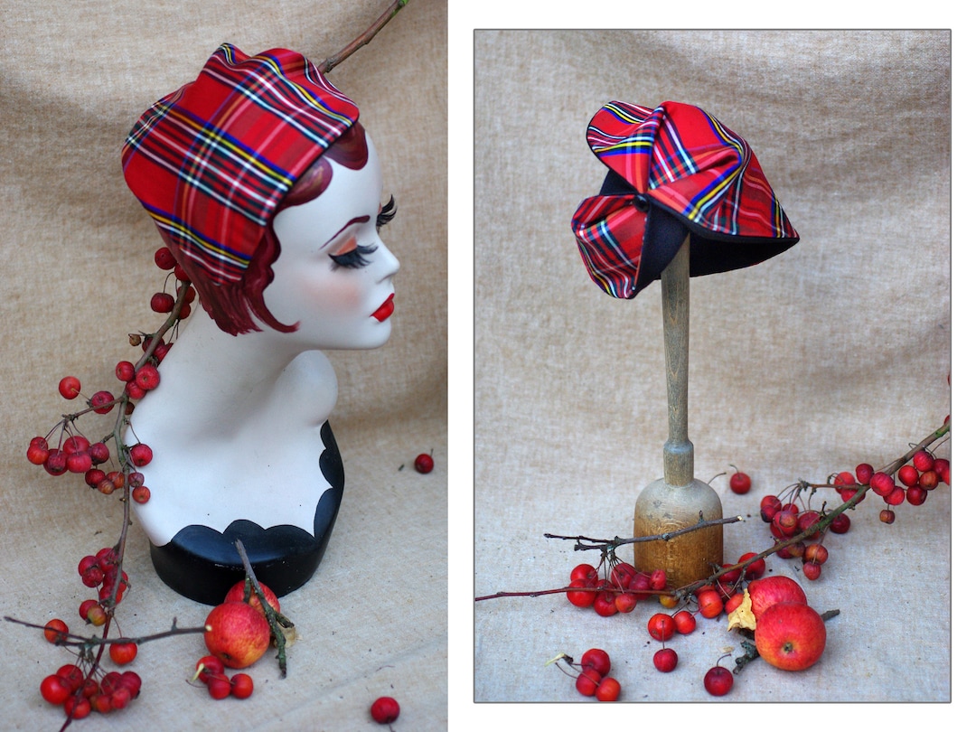 Pure SILK: RED TARTAN Plaid Checked Headband // Scottish Half Hat ...