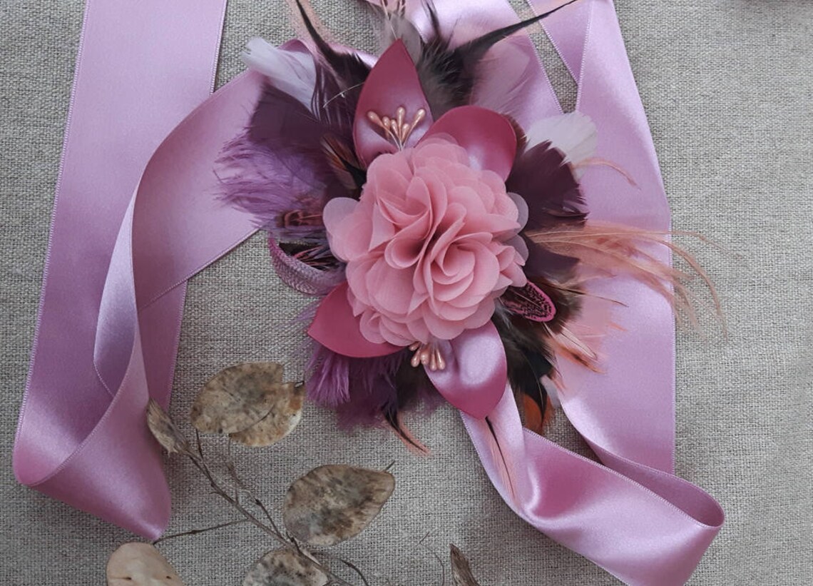 Bridal Sash wedding dusky pink pastel belt Flower Sash vintage | Etsy