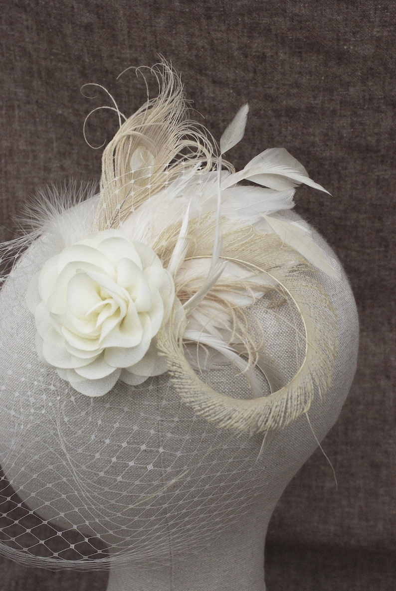 Ivory & Cream Bridal Fascinator // Headpiece for Vintage Bride | Etsy
