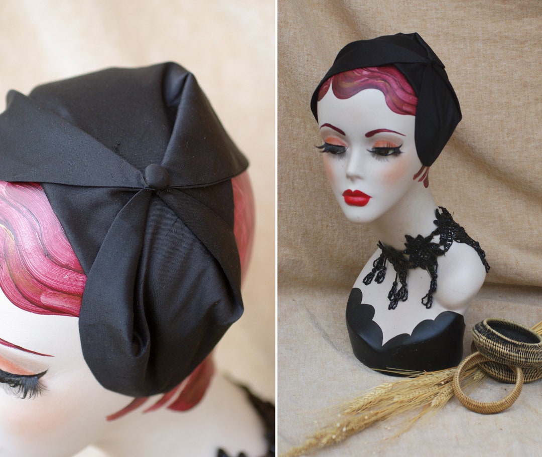 BLACK Silk Half Hat, Elegant Headpiece Vintage Style 30s 20s Art Deco ...