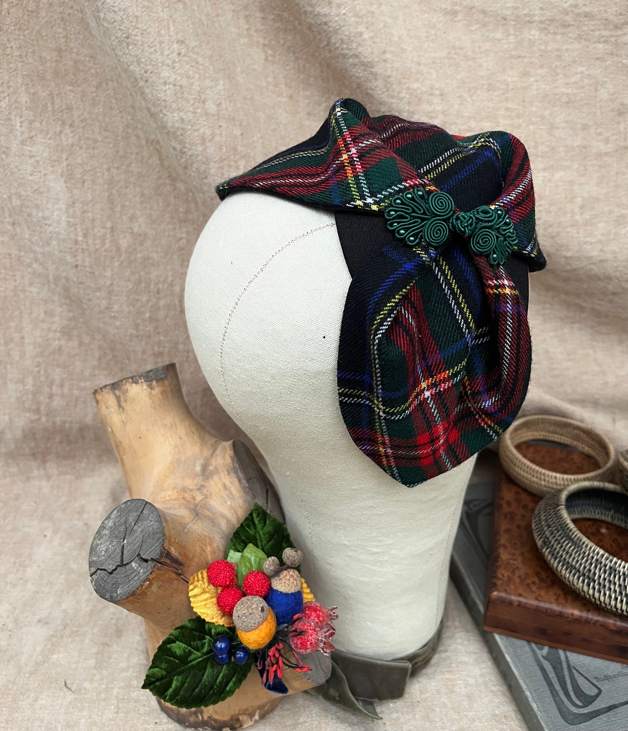 TARTAN Half Hat & Brooch // Plaid Checked Headband // Scottish Wool ...