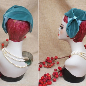 Powder Blue Velvet Half Hat Headband Headpiece Vintage 30s 20s Art ...