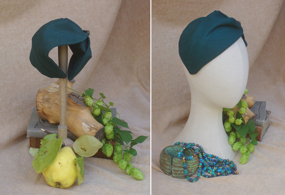 Peacock Blue Half Hat Pure Linen Summer // Headpiece Vintage 30s 20s ...
