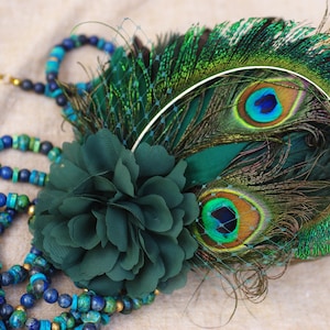 Emerald Green Headpiece // Green Fascinator Peacock Feathers & Flower ...