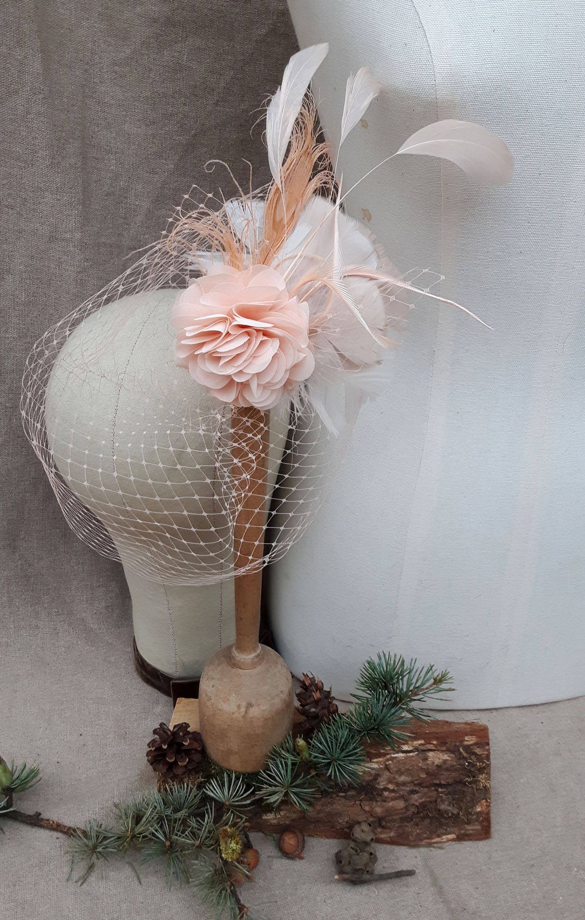 Blush & Cream Fascinator Headpiece Peachy Millinery Bridal | Etsy