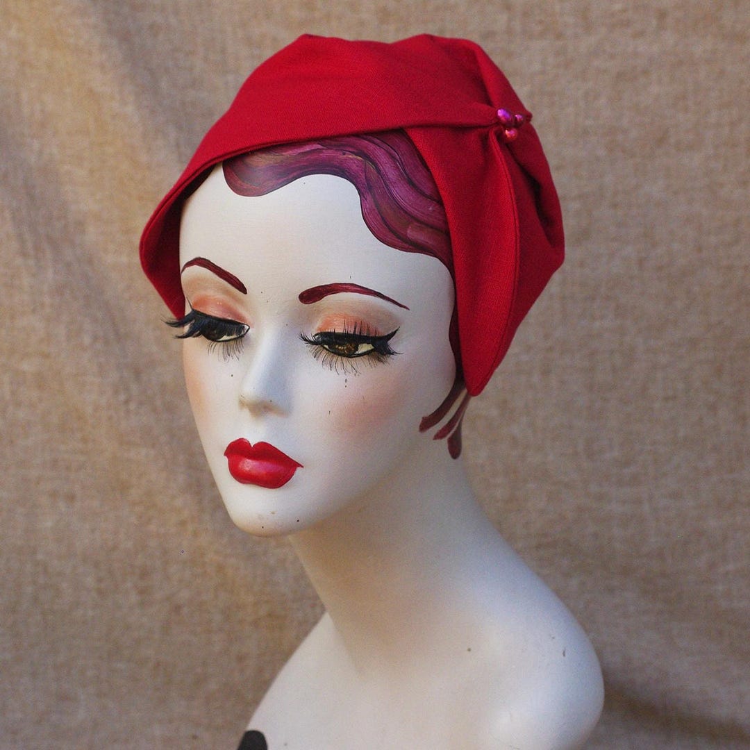 CHERRY RED Half Hat Pure Linen Summer // Headpiece Vintage 30s 20s Art ...